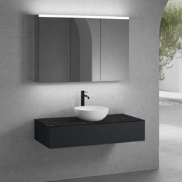 neoro n50 Unterschrank B: 120 cm mit 1 Auszug, Waschtisch &Oslash; 40 cm wei&szlig; matt, mit Spiegelschrank f&uuml;r die Schweiz,, BN0064WM+BN0414BM+BN0404C2+BN0488MI,