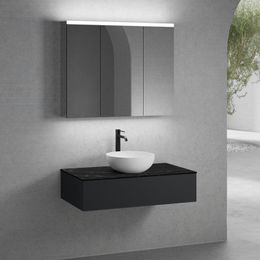 neoro n50 Unterschrank B: 100 cm mit 1 Auszug, Waschtisch &Oslash; 45 cm wei&szlig; matt, mit Spiegelschrank f&uuml;r die Schweiz,, BN0106WM+BN0413BM+BN0403C2+BN0487MI,