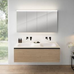 rivea Dia Unterschrank B: 141 cm mit 1 Auszug, Doppelwaschtisch ohne Hahnloch wei&szlig;, mit n50 Spiegelschrank f&uuml;r die Schweiz,,