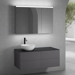 neoro n50 M&ouml;belanlage B: 120 cm mit 4 Ausz&uuml;gen, Waschtisch &Oslash; 45 cm wei&szlig; matt, mit Spiegelschrank f&uuml;r die Schweiz,,