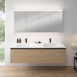 rivea Dia Unterschrank B: 161 cm mit 1 Auszug, Doppelwaschtisch mit 2 Hahnl&ouml;chern wei&szlig;, mit n50 Spiegelschrank f&uuml;r die Schweiz,,