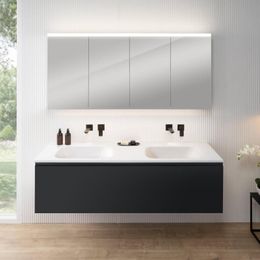 rivea Dia Unterschrank B: 161 cm mit 1 Auszug, Doppelwaschtisch ohne Hahnloch wei&szlig;, mit n50 Spiegelschrank f&uuml;r die Schweiz,,