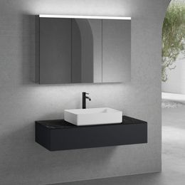 neoro n50 Unterschrank B: 120 cm mit 1 Auszug, Waschtisch B: 58 cm wei&szlig; matt, mit Spiegelschrank f&uuml;r die Schweiz,,