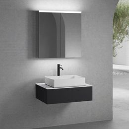 neoro n50 Unterschrank B: 80 cm mit 1 Auszug, Waschtisch B: 58 cm wei&szlig; matt, mit Spiegelschrank f&uuml;r die Schweiz,, BN0065WM+BN0412BM+BN0402C1+BN0486MI,