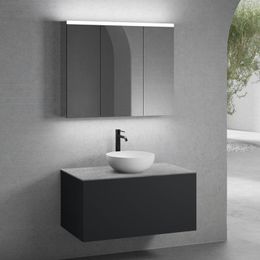 neoro n50 Unterschrank B: 100 cm mit 1 Auszug, Waschtisch &Oslash; 40 cm wei&szlig; matt, mit Spiegelschrank f&uuml;r die Schweiz,, BN0064WM+BN0433BM+BN0403C3+BN0487MI,