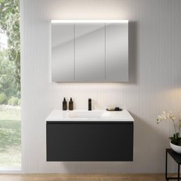rivea Dia Unterschrank B: 101 cm mit 1 Auszug, Waschtisch mit 1 Hahnloch wei&szlig;, mit n50 Spiegelschrank f&uuml;r die Schweiz,, BR0038BM+BR0050WH+BN0487MI,