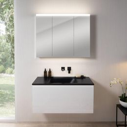rivea Dia Unterschrank B: 101 cm mit 1 Auszug, Waschtisch ohne Hahnloch schwarz matt, mit n50 Spiegelschrank f&uuml;r die Schweiz,,