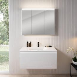 rivea Dia Unterschrank B: 101 cm mit 1 Auszug, Waschtisch mit 1 Hahnloch wei&szlig;, mit n50 Spiegelschrank f&uuml;r die Schweiz,, BR0038WH+BR0050WH+BN0487MI,