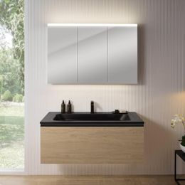 rivea Dia Unterschrank B: 121 cm mit 1 Auszug, Waschtisch mit 1 Hahnloch schwarz matt, mit n50 Spiegelschrank f&uuml;r die Schweiz,,