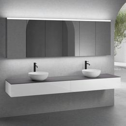 neoro n50 M&ouml;belanlage B: 240 cm mit 2 Ausz&uuml;gen, 2 Waschtische &Oslash; 45 cm wei&szlig; matt, mit Spiegelschrank f&uuml;r die Schweiz,,