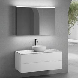 neoro n50 Unterschrank B: 120 cm mit 2 Ausz&uuml;gen, Waschtisch &Oslash; 40 cm wei&szlig; matt, mit Spiegelschrank f&uuml;r die Schweiz,,