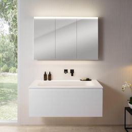 rivea Dia Unterschrank B: 121 cm mit 1 Auszug, Waschtisch ohne Hahnloch wei&szlig; matt, mit n50 Spiegelschrank f&uuml;r die Schweiz,,