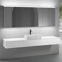 neoro n50 M&ouml;belanlage B: 220 cm mit 3 Ausz&uuml;gen, Waschtisch B: 58 cm wei&szlig; matt, mit Spiegelschrank f&uuml;r die Schweiz,,