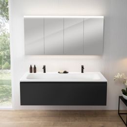 rivea Dia Unterschrank B: 161 cm mit 1 Auszug, Waschtisch mit 2 Hahnl&ouml;chern wei&szlig; matt, mit n50 Spiegelschrank f&uuml;r die Schweiz,,