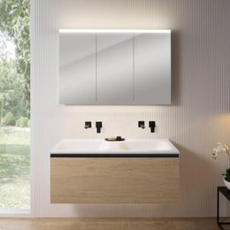 rivea Dia Unterschrank B: 121 cm mit 1 Auszug, Doppelwaschtisch ohne Hahnloch wei&szlig;, mit n50 Spiegelschrank f&uuml;r die Schweiz,,