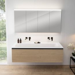 rivea Dia Unterschrank B: 161 cm mit 1 Auszug, Waschtisch ohne Hahnloch wei&szlig;, mit n50 Spiegelschrank f&uuml;r die Schweiz,, BR0045SO+BR0128WH+BN0524MI,