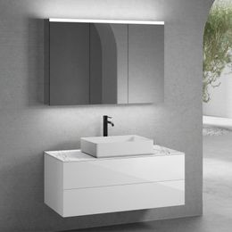 neoro n50 Unterschrank B: 120 cm mit 2 Ausz&uuml;gen, Waschtisch B: 58 cm wei&szlig; matt, mit Spiegelschrank f&uuml;r die Schweiz,,