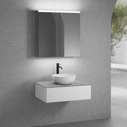 neoro n50 Unterschrank B: 80 cm mit 1 Auszug, Waschtisch &Oslash; 45 cm wei&szlig; matt, mit Spiegelschrank f&uuml;r die Schweiz,, BN0106WM+BN0412WM+BN0402C3+BN0486MI,