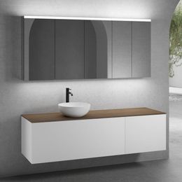 neoro n50 M&ouml;belanlage B: 180 cm mit 2 Ausz&uuml;gen, Waschtisch &Oslash; 45 cm wei&szlig; matt, mit Spiegelschrank f&uuml;r die Schweiz,,