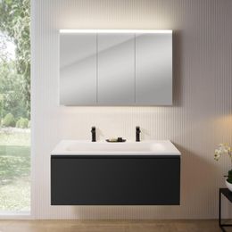 rivea Dia Unterschrank B: 121 cm mit 1 Auszug, Waschtisch mit 2 Hahnl&ouml;chern wei&szlig; matt, mit n50 Spiegelschrank f&uuml;r die Schweiz,,