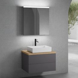 neoro n50 Unterschrank B: 80 cm mit 2 Ausz&uuml;gen, Waschtisch B: 58 cm wei&szlig; matt, mit Spiegelschrank f&uuml;r die Schweiz,,