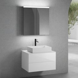 neoro n50 Unterschrank B: 80 cm mit 2 Ausz&uuml;gen, Waschtisch B: 58 cm wei&szlig; matt, mit Spiegelschrank f&uuml;r die Schweiz,,