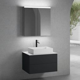 neoro n50 Unterschrank B: 80 cm mit 2 Ausz&uuml;gen, Waschtisch B: 58 cm wei&szlig; matt, mit Spiegelschrank f&uuml;r die Schweiz,,