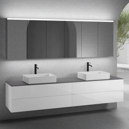 neoro n50 M&ouml;belanlage B: 240 cm mit 4 Ausz&uuml;gen, 2 Waschtische B: 58 cm wei&szlig; matt, mit Spiegelschrank f&uuml;r die Schweiz,,