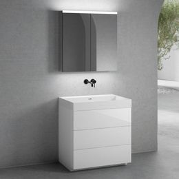 neoro n50 Unterschrank B: 80 cm mit 3 Ausz&uuml;gen, Waschtisch ohne Hahnloch wei&szlig; matt, mit Spiegelschrank f&uuml;r die Schweiz,, BN0134WM+BN0452WH+BN0486MI,