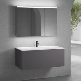 neoro n50 Unterschrank B: 120 cm mit 1 Auszug, Waschtisch mit 1 Hahnloch wei&szlig;, mit Spiegelschrank f&uuml;r die Schweiz,, BN0100WH+BN0434GR+BN0488MI,