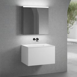 neoro n50 Unterschrank B: 80 cm mit 1 Auszug, Waschtisch ohne Hahnloch wei&szlig; matt, mit Spiegelschrank f&uuml;r die Schweiz,, BN0095WM+BN0432WM+BN0486MI,