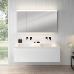 rivea Dia Unterschrank B: 141 cm mit 1 Auszug, Doppelwaschtisch ohne Hahnloch wei&szlig;, mit n50 Spiegelschrank f&uuml;r die Schweiz,,