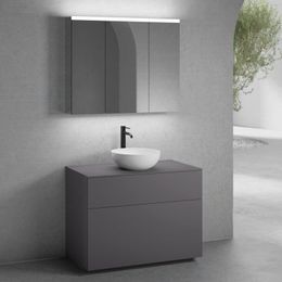 neoro n50 Unterschrank B: 100 cm mit 2 Ausz&uuml;gen, Waschtisch &Oslash; 40 cm wei&szlig; matt, mit Spiegelschrank f&uuml;r die Schweiz,,