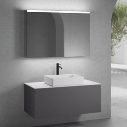 neoro n50 Unterschrank B: 120 cm mit 1 Auszug, Waschtisch B: 58 cm wei&szlig; matt, mit Spiegelschrank f&uuml;r die Schweiz,,
