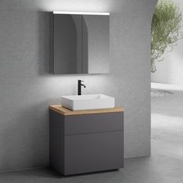 neoro n50 Unterschrank B: 80 cm mit 2 Ausz&uuml;gen, Waschtisch B: 58 cm wei&szlig; matt, mit Spiegelschrank f&uuml;r die Schweiz,,