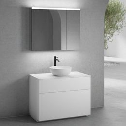 neoro n50 Unterschrank B: 100 cm mit 2 Ausz&uuml;gen, Waschtisch &Oslash; 45 cm wei&szlig; matt, mit Spiegelschrank f&uuml;r die Schweiz,,
