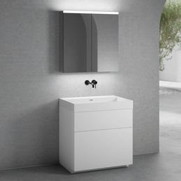 neoro n50 Unterschrank B: 80 cm mit 2 Ausz&uuml;gen, Waschtisch ohne Hahnloch wei&szlig; matt, mit Spiegelschrank f&uuml;r die Schweiz,, BN0134WM+BN0442WM+BN0486MI,