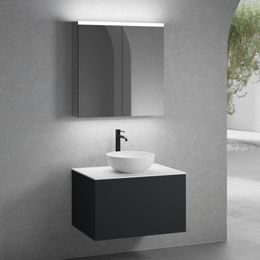 neoro n50 Unterschrank B: 80 cm mit 1 Auszug, Waschtisch &Oslash; 45 cm wei&szlig; matt, mit Spiegelschrank f&uuml;r die Schweiz,, BN0106WM+BN0432BM+BN0402WH+BN0486MI,