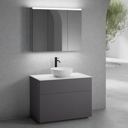 neoro n50 Unterschrank B: 100 cm mit 2 Ausz&uuml;gen, Waschtisch &Oslash; 45 cm wei&szlig; matt, mit Spiegelschrank f&uuml;r die Schweiz,,