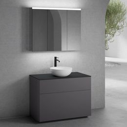neoro n50 Unterschrank B: 100 cm mit 2 Ausz&uuml;gen, Waschtisch &Oslash; 45 cm wei&szlig; matt, mit Spiegelschrank f&uuml;r die Schweiz,,
