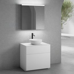 neoro n50 Unterschrank B: 80 cm mit 2 Ausz&uuml;gen, Waschtisch &Oslash; 45 cm wei&szlig; matt, mit Spiegelschrank f&uuml;r die Schweiz,,