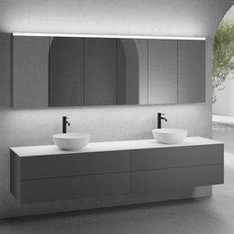 neoro n50 M&ouml;belanlage B: 240 cm mit 4 Ausz&uuml;gen, 2 Waschtische &Oslash; 45 cm wei&szlig; matt, mit Spiegelschrank f&uuml;r die Schweiz,,