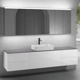 neoro n50 M&ouml;belanlage B: 220 cm mit 5 Ausz&uuml;gen, Waschtisch B: 58 cm wei&szlig; matt, mit Spiegelschrank f&uuml;r die Schweiz,,