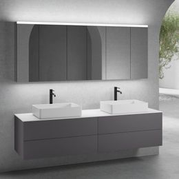 neoro n50 M&ouml;belanlage B: 200 cm mit 4 Ausz&uuml;gen, 2 Waschtische B: 58 cm wei&szlig; matt, mit Spiegelschrank f&uuml;r die Schweiz,,