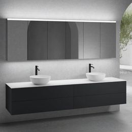 neoro n50 M&ouml;belanlage B: 240 cm mit 4 Ausz&uuml;gen, 2 Waschtische &Oslash; 45 cm wei&szlig; matt, mit Spiegelschrank f&uuml;r die Schweiz,,