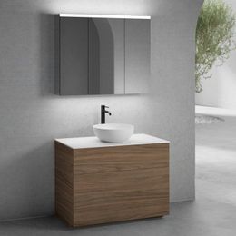 neoro n50 Unterschrank B: 100 cm mit 2 Ausz&uuml;gen, Waschtisch &Oslash; 45 cm wei&szlig; matt, mit Spiegelschrank f&uuml;r die Schweiz,,