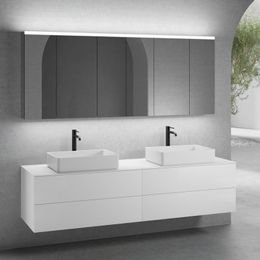 neoro n50 M&ouml;belanlage B: 200 cm mit 4 Ausz&uuml;gen, 2 Waschtische B: 58 cm wei&szlig; matt, mit Spiegelschrank f&uuml;r die Schweiz,,