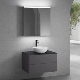neoro n50 Unterschrank B: 80 cm mit 2 Ausz&uuml;gen, Waschtisch &Oslash; 40 cm wei&szlig; matt, mit Spiegelschrank f&uuml;r die Schweiz,,
