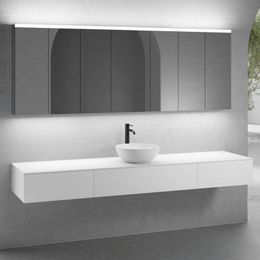 neoro n50 M&ouml;belanlage B: 220 cm mit 3 Ausz&uuml;gen, Waschtisch &Oslash; 40 cm wei&szlig; matt, mit Spiegelschrank f&uuml;r die Schweiz,,