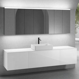 neoro n50 M&ouml;belanlage B: 220 cm mit 3 Ausz&uuml;gen, Waschtisch B: 58 cm wei&szlig; matt, mit Spiegelschrank f&uuml;r die Schweiz,,